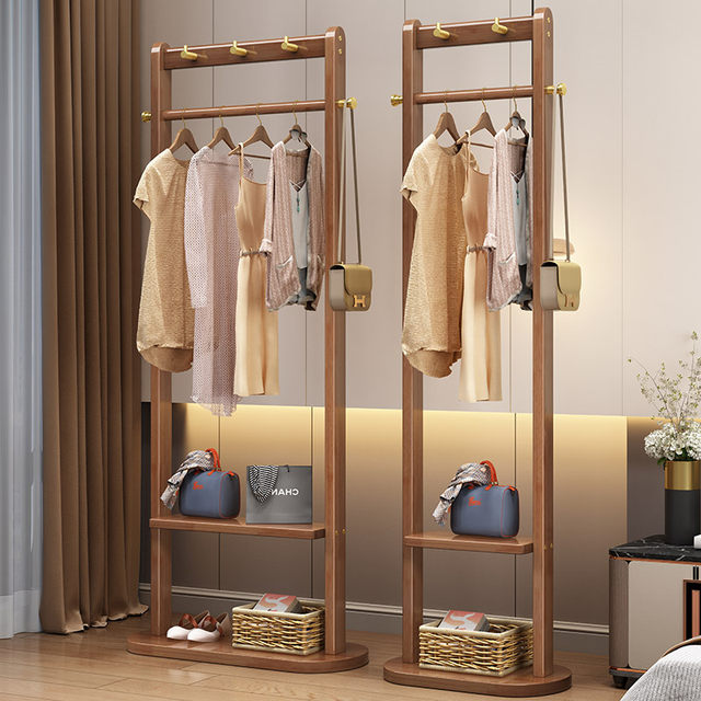 Simple and modern solid wood floor -to -ceiling hanging rack small ...