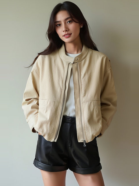 Women's short leather jacket 2025 spring and autumn new fashionable ...