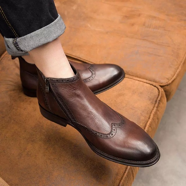Padasau Winter Chelsea boots male leather short boots Brock Martin ...