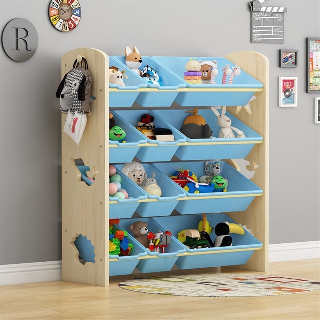 Children's toy storage shelf solid wood baby book frame picture book ...