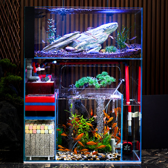 Living room small fish tank ultra-white glass goldfish tank filter ...
