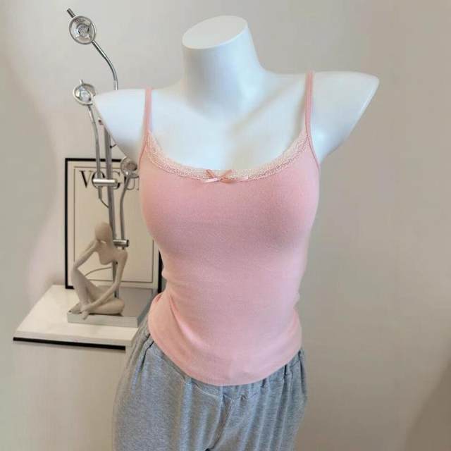 Gentle and pure desire, brushed small suspenders, lace edge, girly vest ...