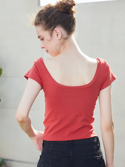 Cotton short -sleeved T -shirt women with chest pad bottom shirt V ...