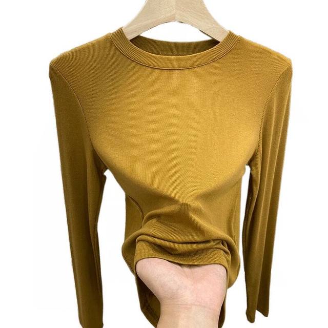 European round neck threaded long-sleeved T-shirt 2024 autumn and ...