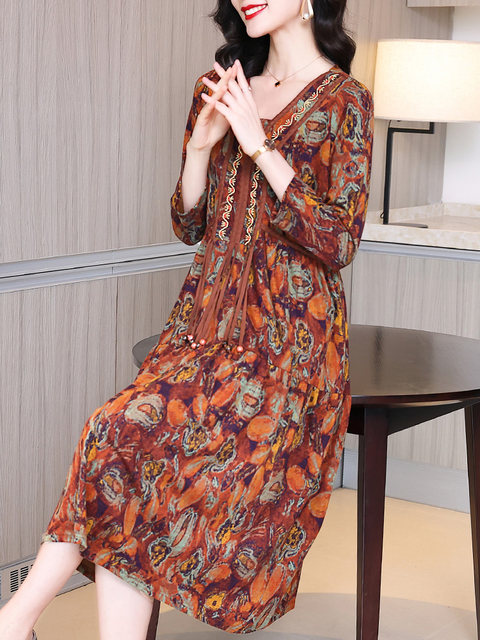 Mink velvet dress for women 2025 autumn and winter new style v-neck ...