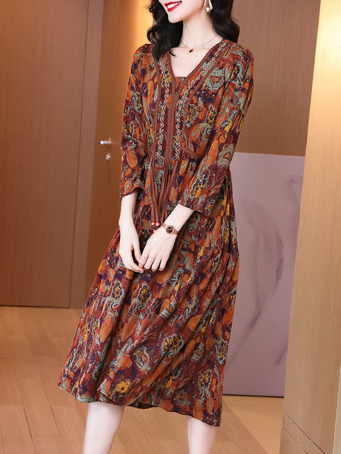 Mink velvet dress for women 2025 autumn and winter new style v-neck ...