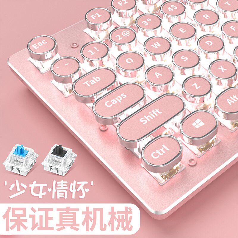 Retro Mechanical Keyboard and Mouse Set for Girls | Wireless/Wired ...