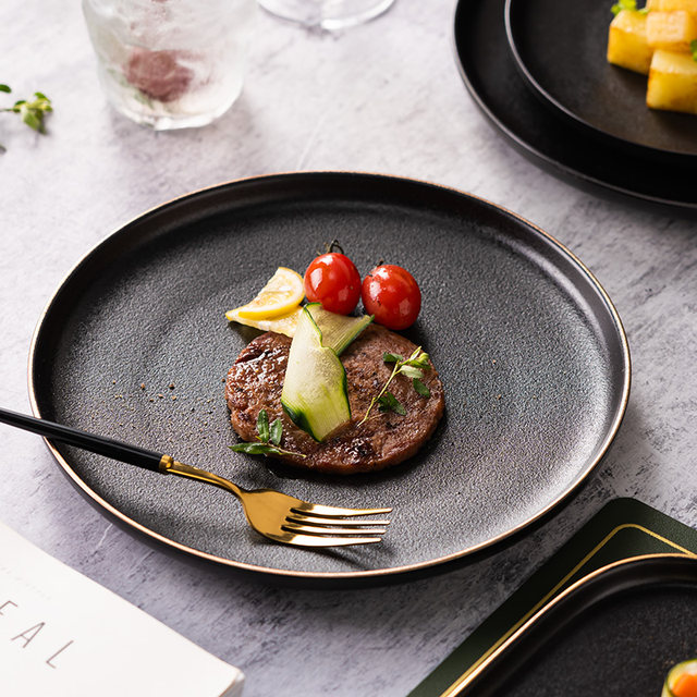 Black scrub bull dining plate Western -style house steak disk