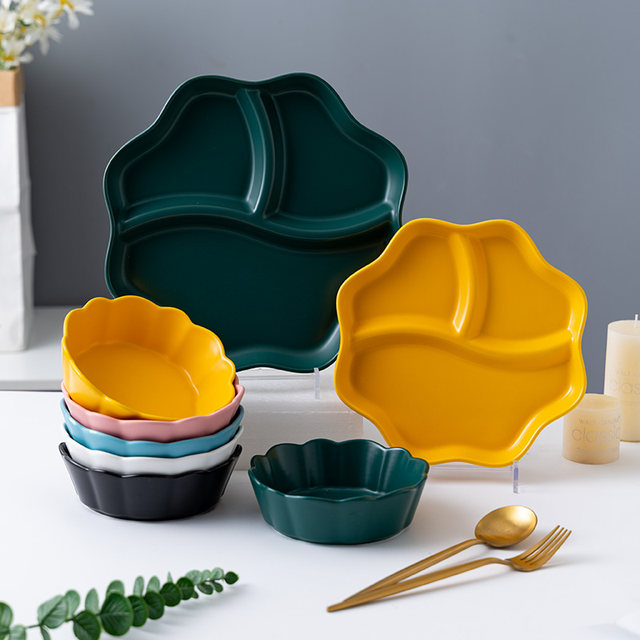 Nordic home ceramic partition disk dish Creative three -grid dining ...