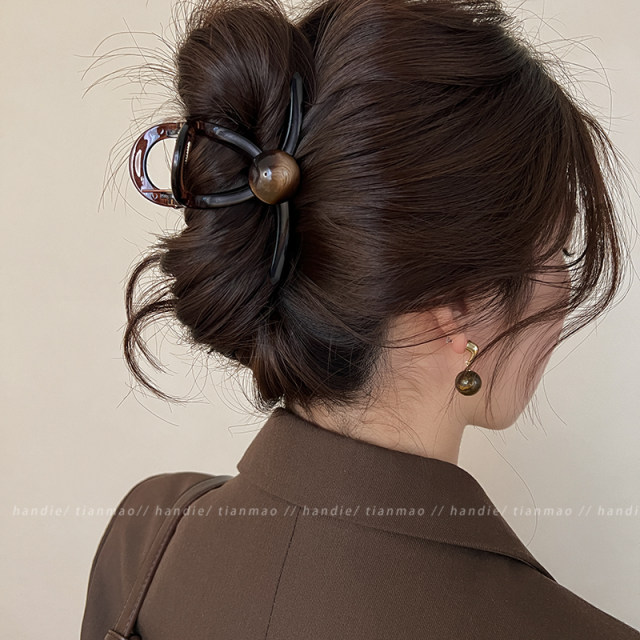 High-end coffee-colored pearl clip for women 2024 new hair clip with ...