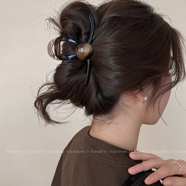 High-end coffee-colored pearl clip for women 2024 new hair clip with ...
