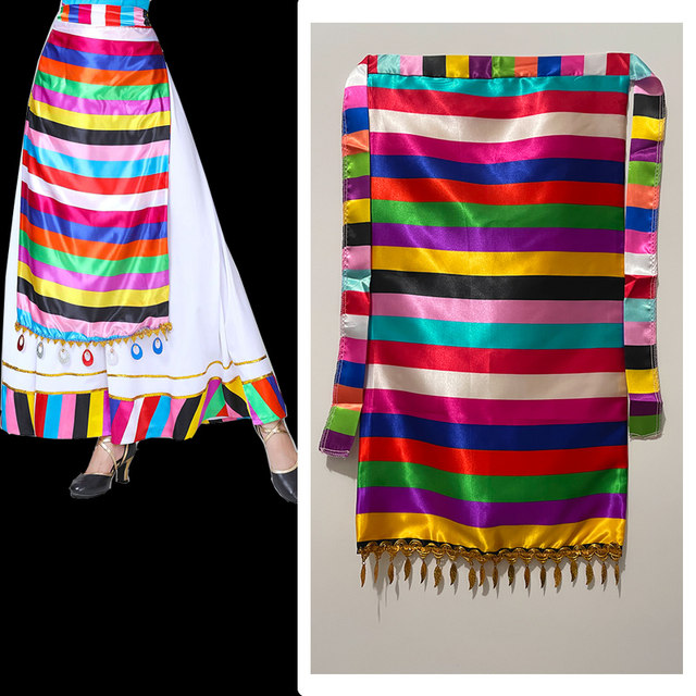 Tibetan dance apron square dance Tibetan color strips one-piece belt ...