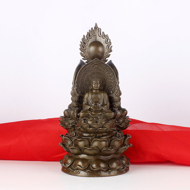 Bronze three-faced Buddha statue, Saha three saints ornaments, copper ...