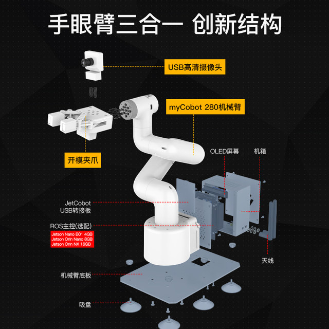 jetsonnano robotic arm AI visual recognition JetCobot elephant 7-axis ROS robot orinnx