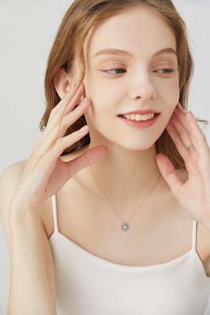 SIMPLEJOYS blue snowflake necklace 925 silver original design clavicle ...