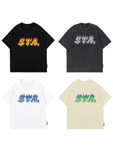 STA official store national trend retro street flame print LOGO summer ...