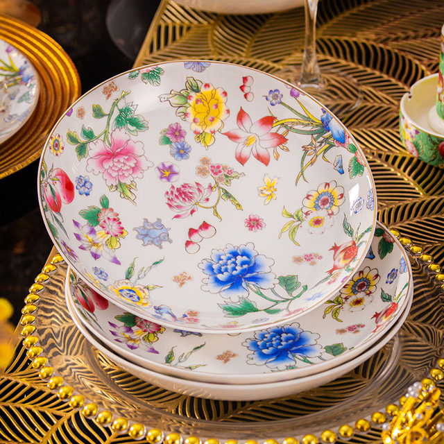Jingdezhen high-end enamel color tableware and dishes set household ...