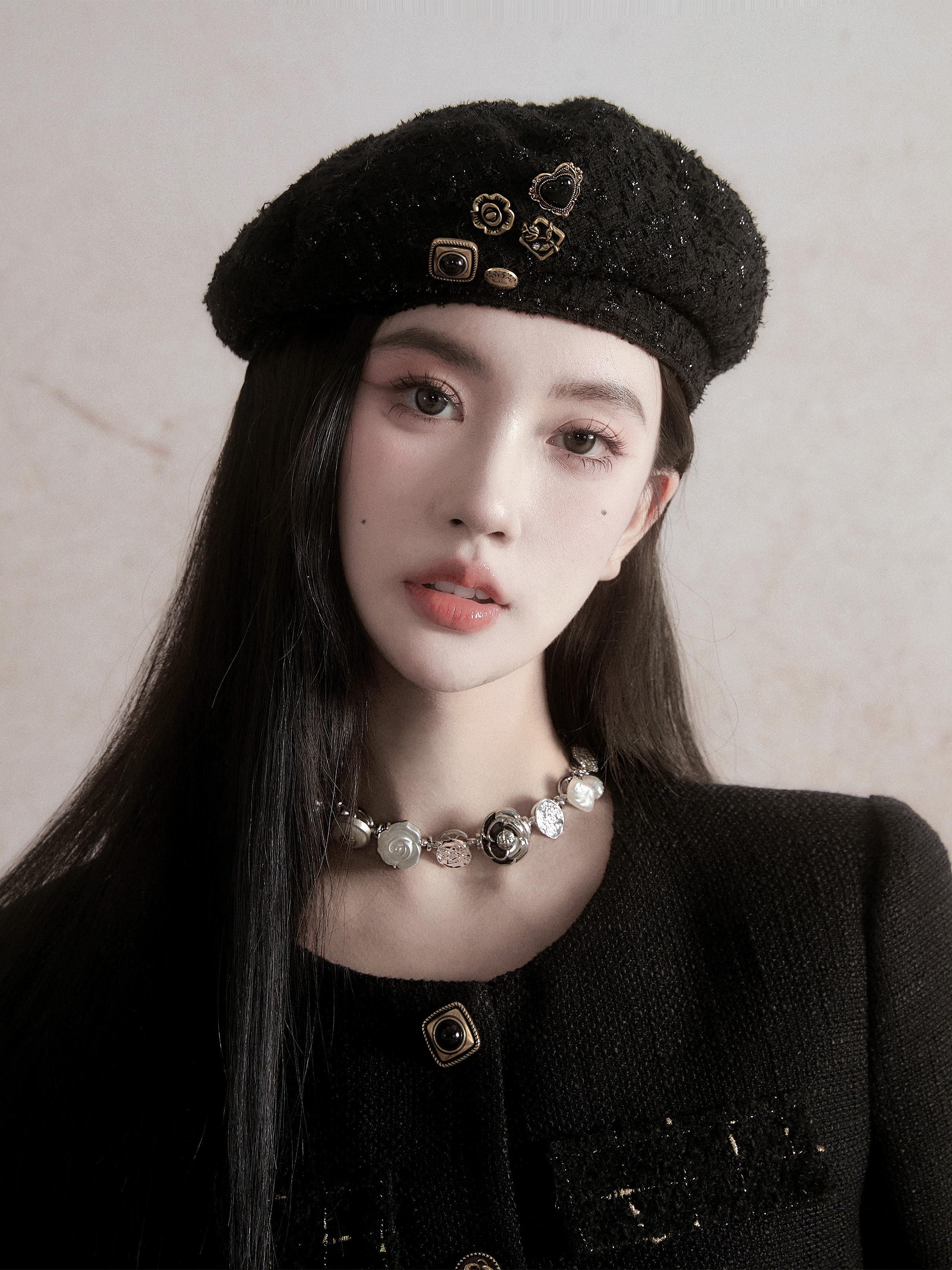 Tweed Beret with Gold Buckle Detail | Fragileheart Fragile Store