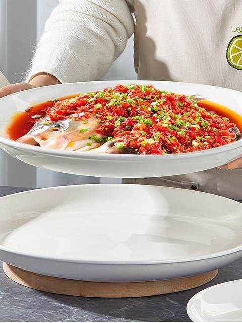 Large plate deep plate fish plate household steamed fish plate extra ...