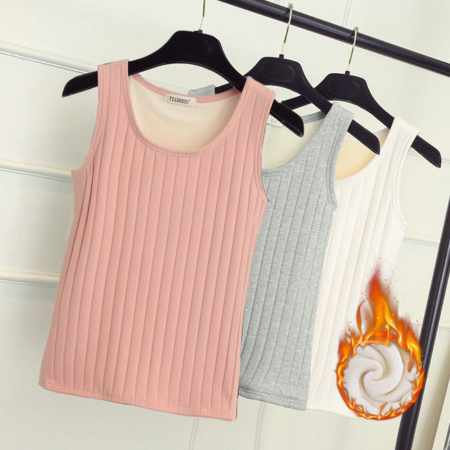 Autumn and winter pure cotton plus velvet thickened vest suspender ...