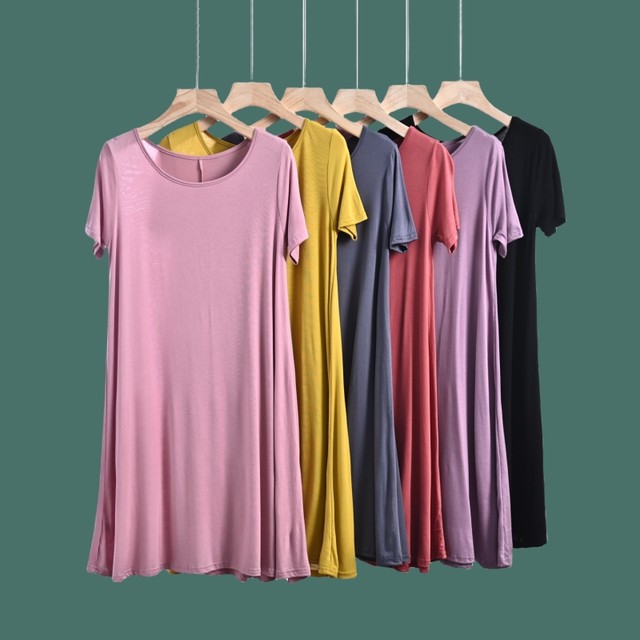Modal round neck short -sleeved lady thin dress A -line skirt summer ...