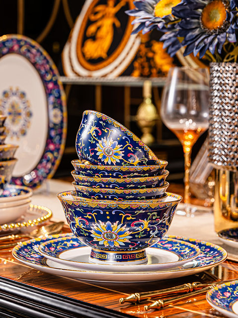 Kang Pu Shi enamel color Jingdezhen palace high-end bone china tableware set gift box packed ...