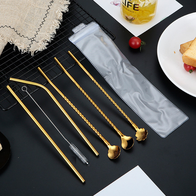 Stainless steel straw spoon, environmentally friendly drinking picker ...