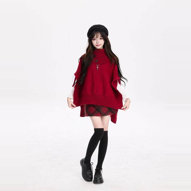 Poshop New Year two -color knitted cloak jacket Fashion retro design ...