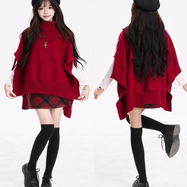 Poshop New Year two -color knitted cloak jacket Fashion retro design ...