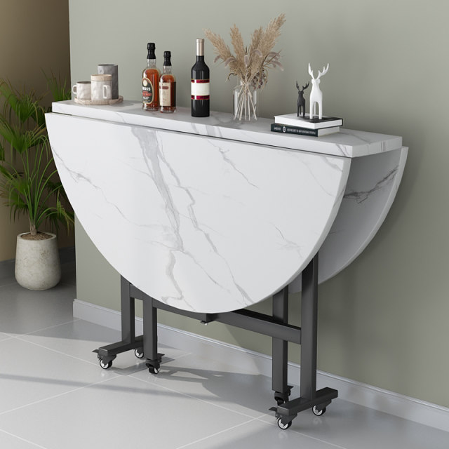 Folding dining table home small family round table turntable dining ...