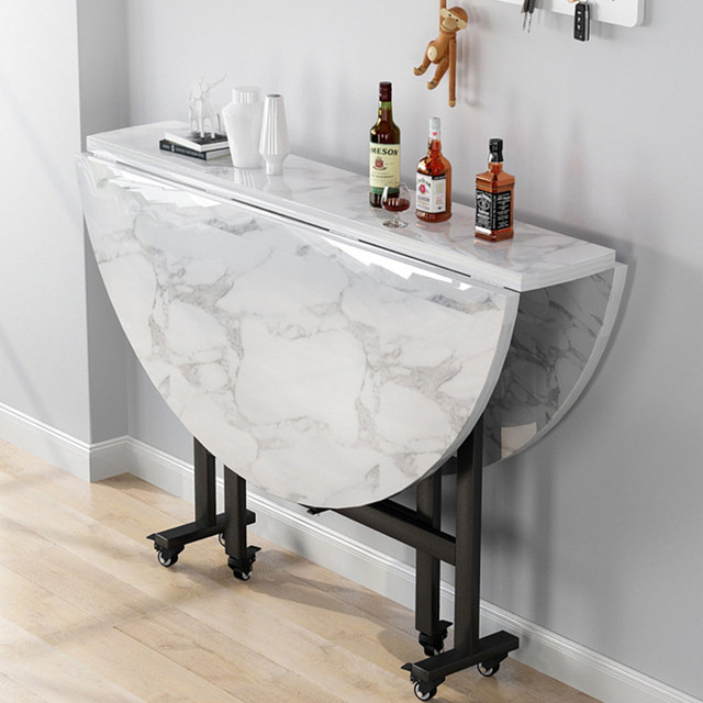 Folding dining table home small family round table turntable dining ...