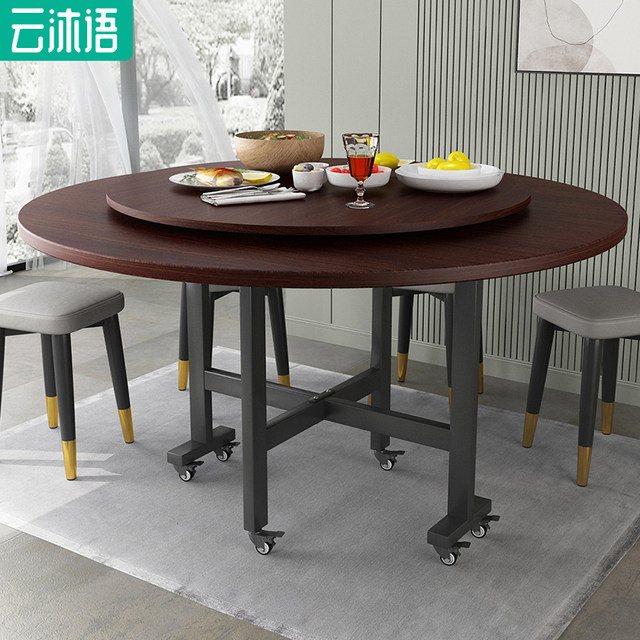 Folding round table dining table household 10-person round desktop ...