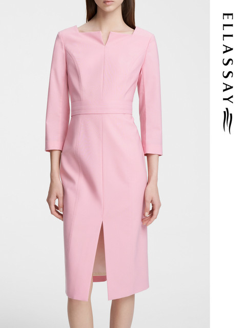 ELLASSAY Gelisi Early Spring New Wool One-Line Collar Mid-Length Dress ...