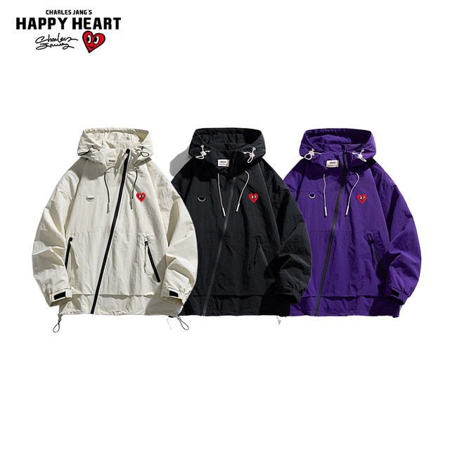 Charles Heart Irregular Zipper Jacket Men's 2024 New Autumn Loose ...