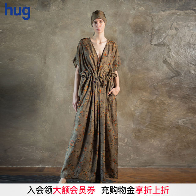 hug 2025 floral v-neck waistband dress drawstring waistband long skirt