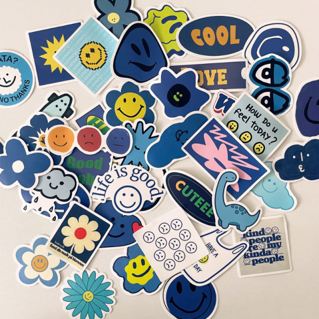 59 blue smiley face stickers mobile phone case computer notebook ...