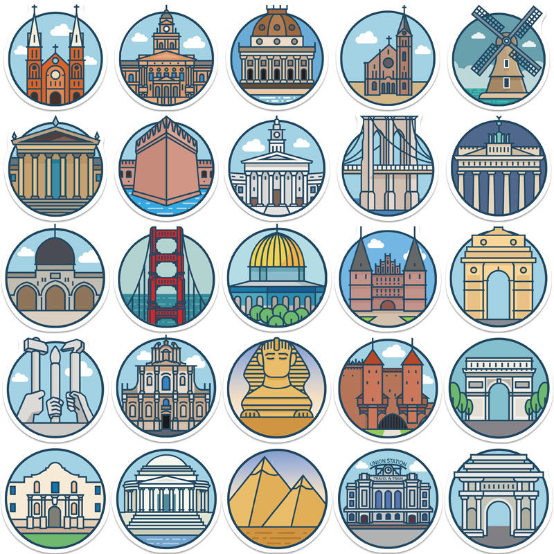 55 world landmark stickers, icons, scenic spots, mobile phone cases ...