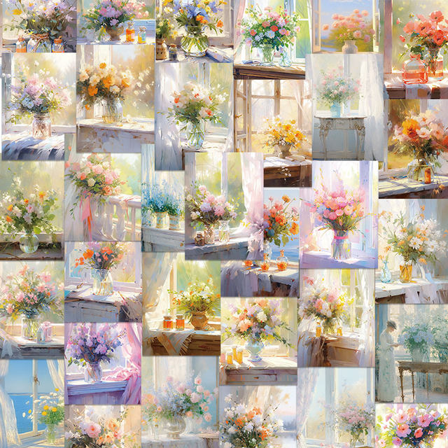 55 pieces of oil painting window sill sticker landscape beautiful INS ...