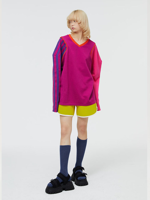 Oink oink color block ice hockey jersey couple long-sleeved sweatshirt ...