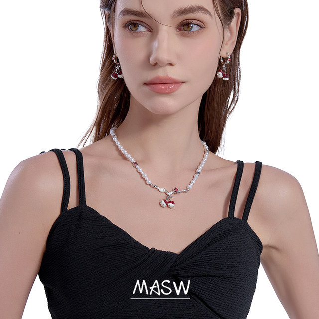 MASW Ma Xiu original design colorful summer series red cherry pearl ...