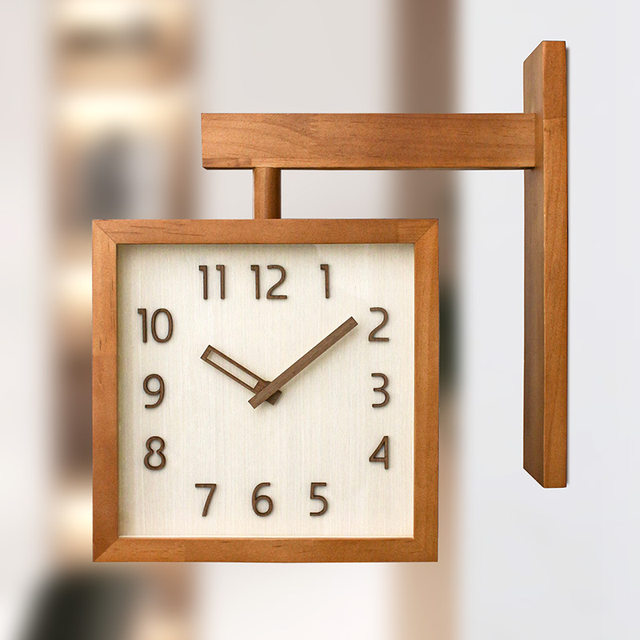 Nordic solid wood double-sided wall clock silent living room home ...
