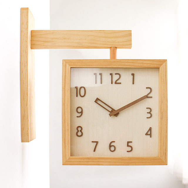 Nordic solid wood double-sided wall clock silent living room home ...