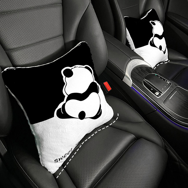 Car headrest, neck pillow, winter plush cartoon cute panda cushion ...