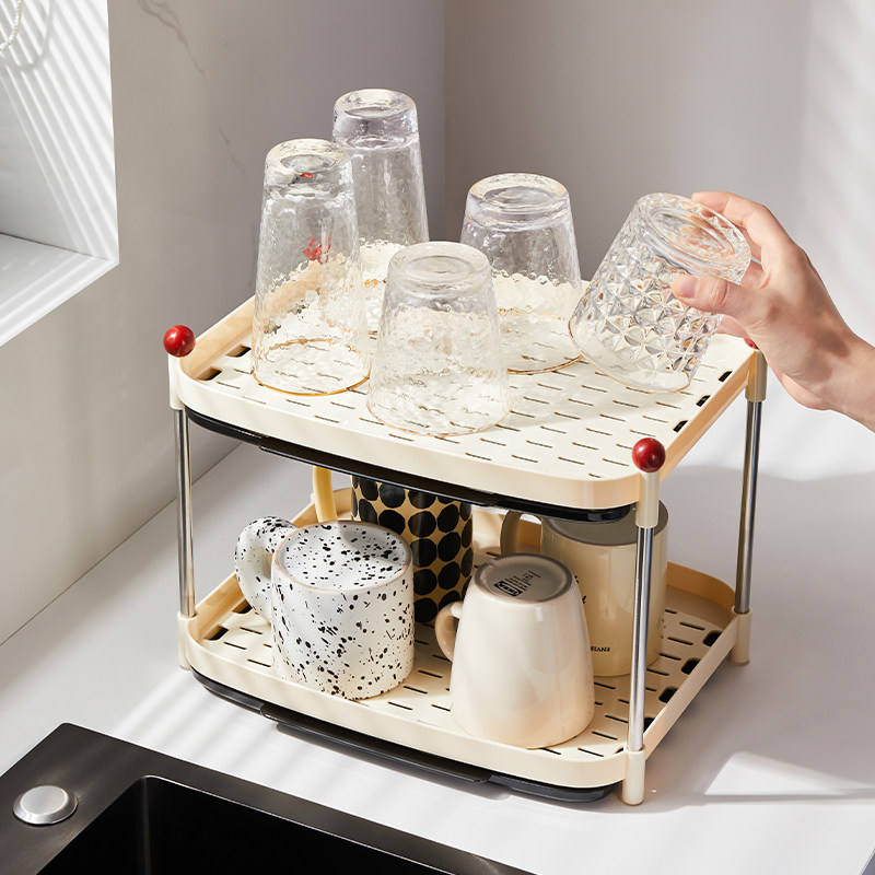 Cup storage rack double-layer home living room coffee table glass tea ...