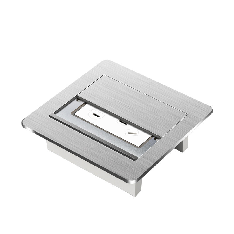 Silmon Double Door Silver Ground Socket | Waterproof Stainless Steel Panel