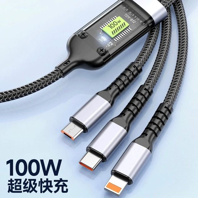 100W transparent luminous fast charging data cable one-to-three smart ...