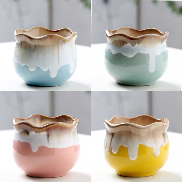 Succulent flower pots trendy simple ceramic flow glaze creative flow ...