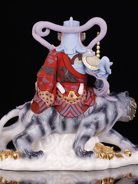 Zhao Gongming God of Wealth Statue Riding a Tiger Statue in Red and ...