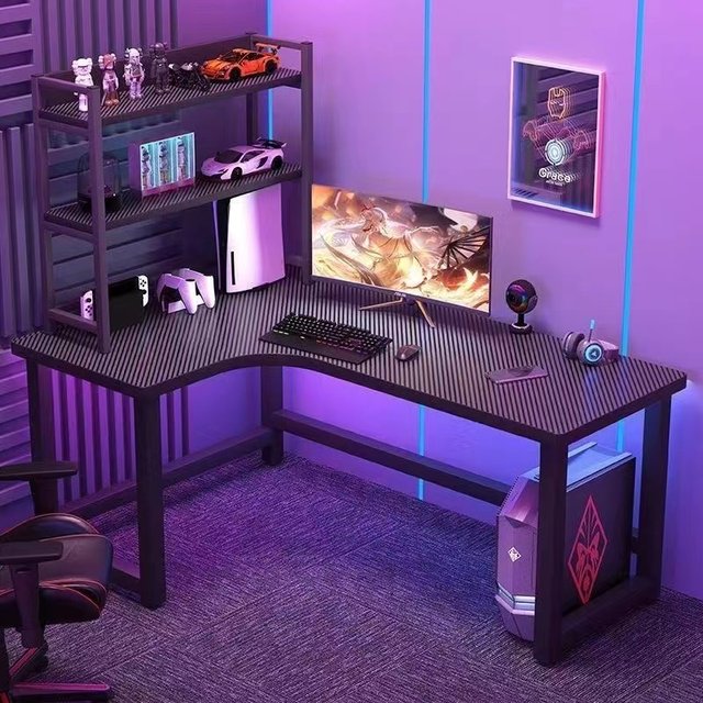 Corner gaming table computer table desktop home double desk bookshelf ...