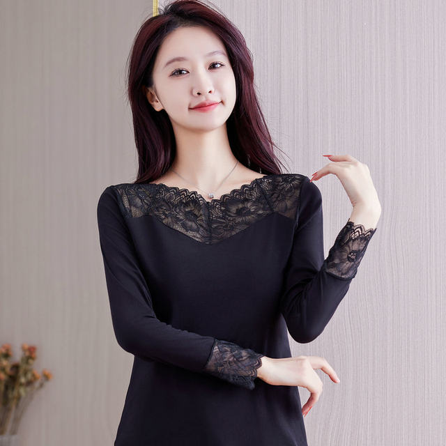V -neck Modal bottoming shirt woman with a low -necked wild lace bottom ...